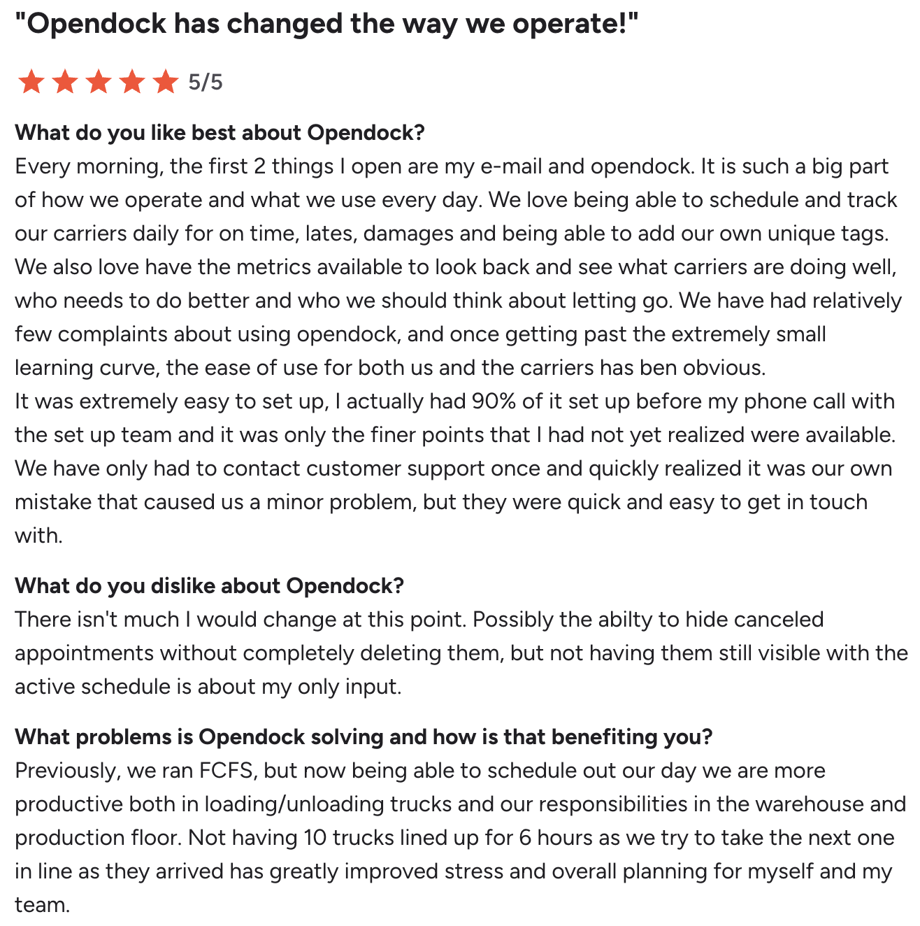 Opendock Dock Scheduling